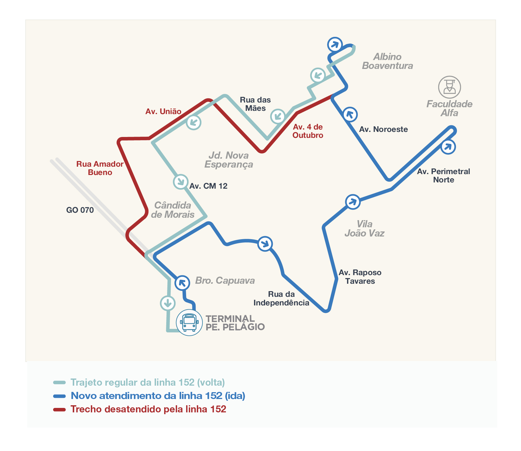 Linha 152 passa a atender os bairros Capuava e João Vaz, em Goiânia ...